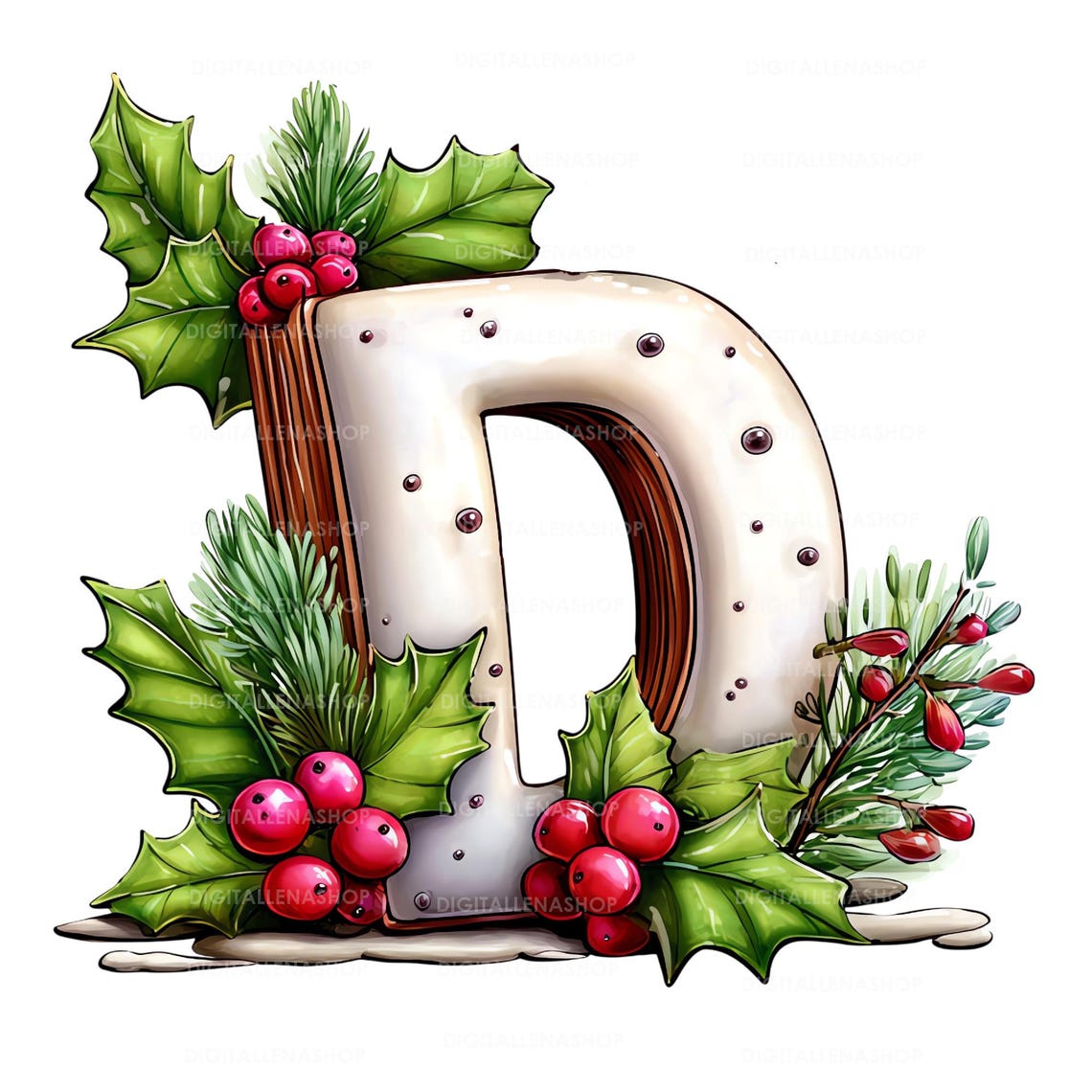 Watercolor Christmas Alphabet Clipart: Letters With Berries and Holly ...