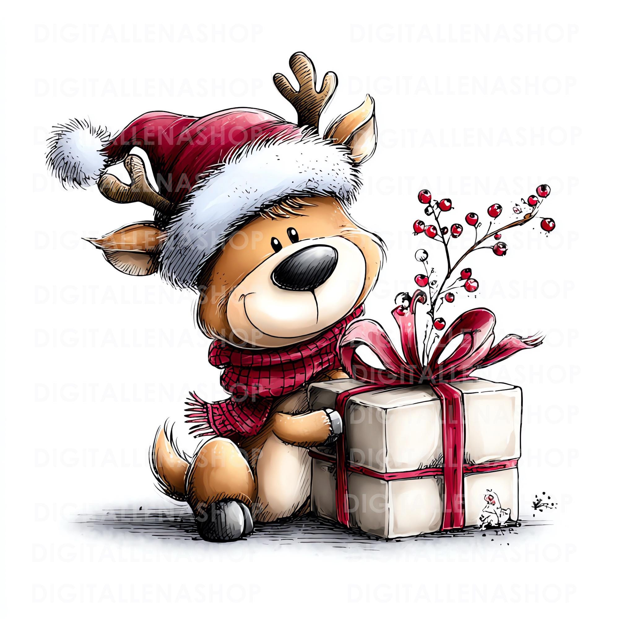 Watercolor Christmas Reindeer Clip Art: 25 Holiday JPG Images (digital ...