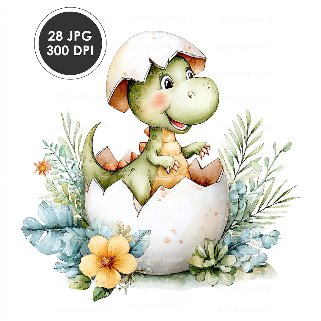 Niedliche Dinosaurier Geburtstag Aquarell Clipart Set | Dino ...