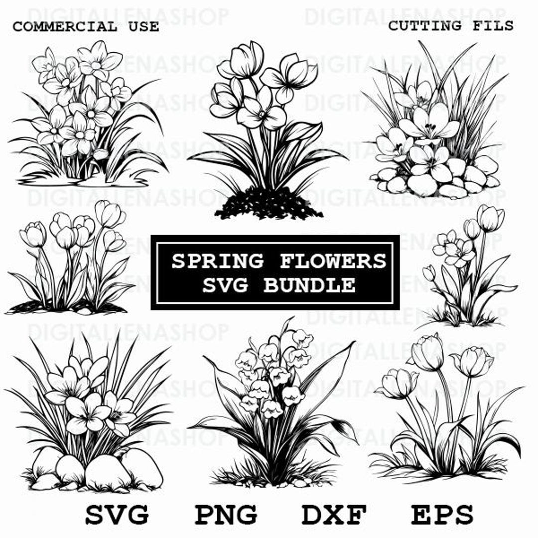 Spring Flowers SVG Bundle | Flowers Daffodils, Tulips, Crocuses, Lilies ...