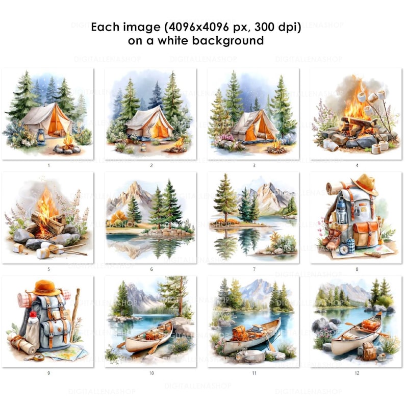 Camping Watercolor Clipart Set: 22 JPG (digital Download) Campfire ...