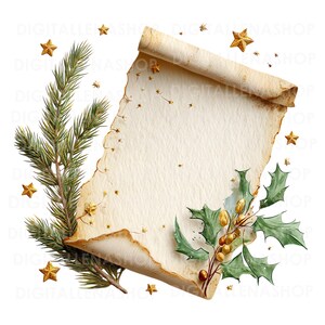 Vintage Santa Letter Clipart: Watercolor Christmas Stationery (PNG ...