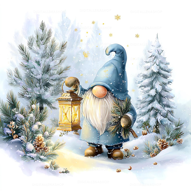 Winter Gnome Watercolor Clipart: Blue Christmas Gnomes (12 JPG Files ...