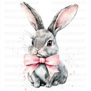 Cute Bunny With Bow Clipart Bundle JPG | Watercolor Rabbit Clipart ...