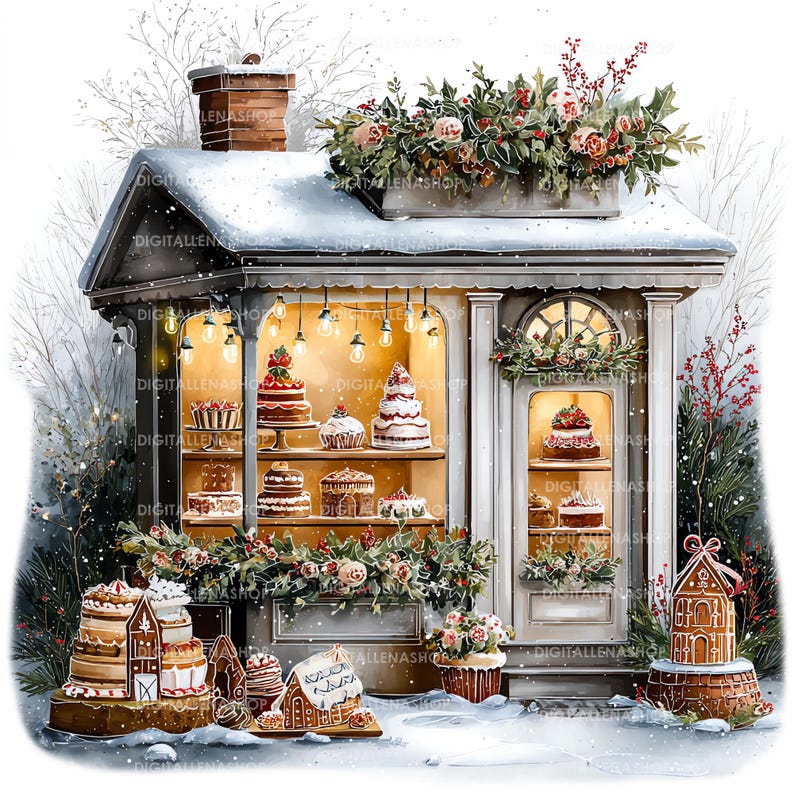 Christmas Candy Store Watercolor Clipart: Vintage Sweet Shop (JPG) - Etsy