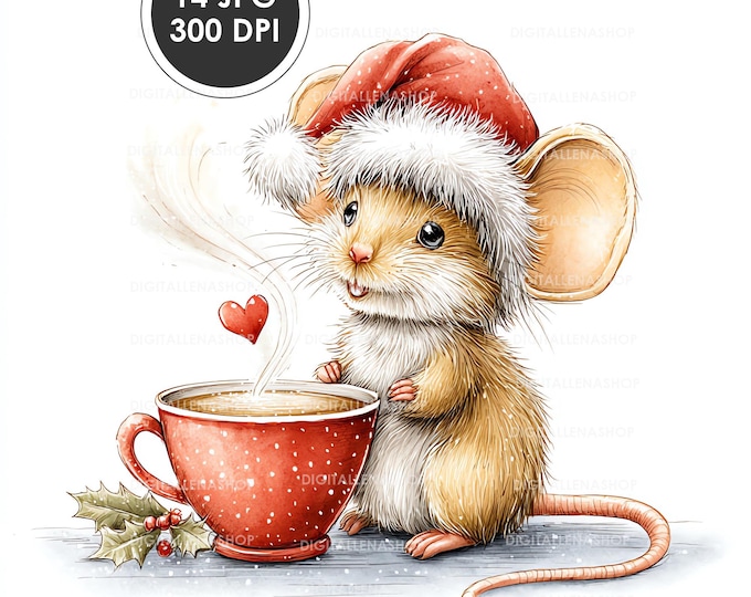Christmas Mouse Watercolor Clipart, Holiday Scrapbook Images (digital ...