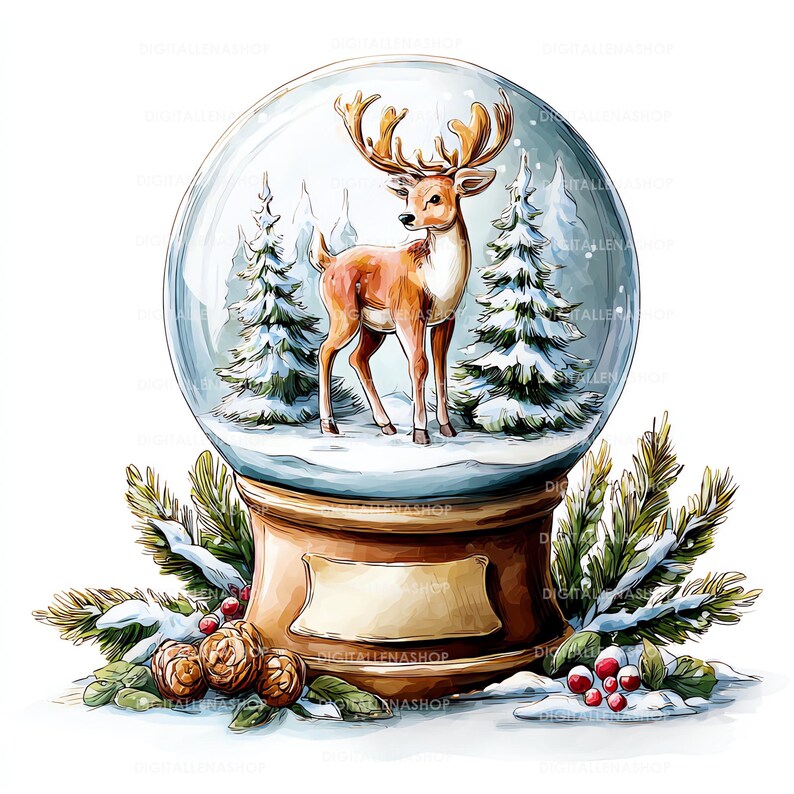 Watercolor Christmas Snow Globe Clipart: Holiday Winter Scenes (JPG ...