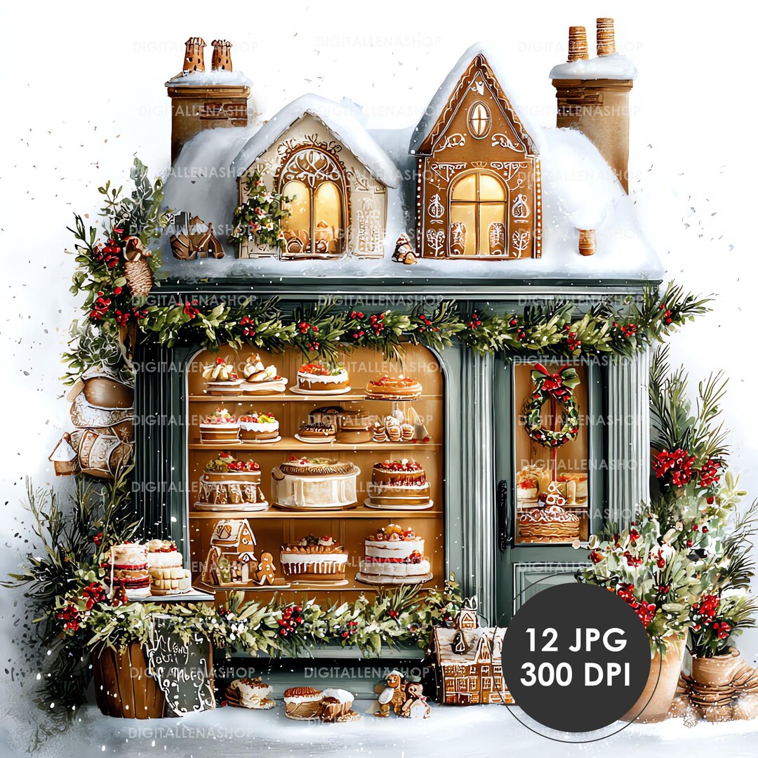 Christmas Candy Store Watercolor Clipart: Vintage Sweet Shop (JPG) - Etsy