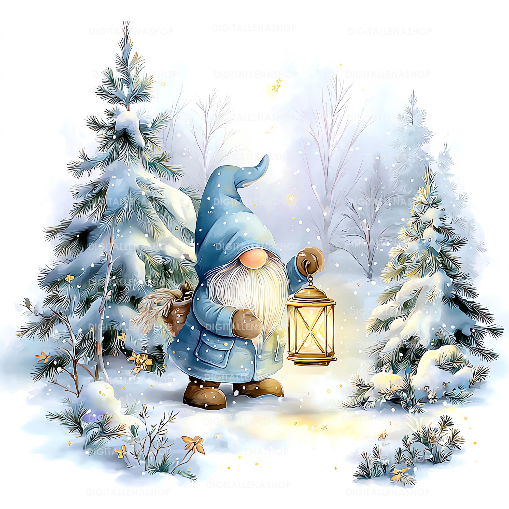 Winter Gnome Watercolor Clipart: Blue Christmas Gnomes (12 JPG Files ...