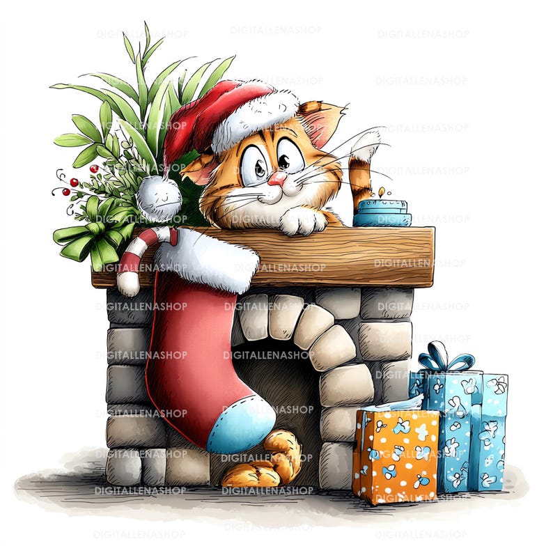 Watercolor Christmas Cat Clipart Set: 18 Funny Holiday Illustrations ...