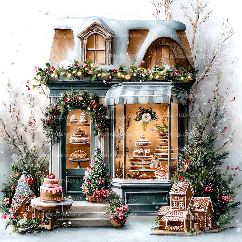 Christmas Candy Store Watercolor Clipart: Vintage Sweet Shop (JPG) - Etsy