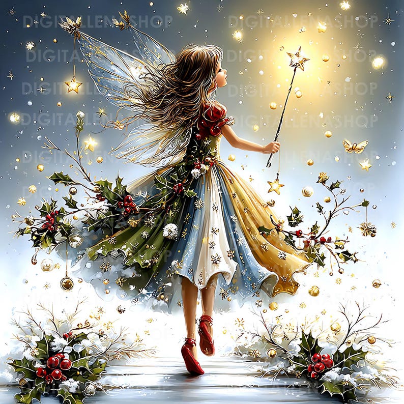 Christmas Fairy Watercolor Clipart: Holiday Illustration Set (digital ...