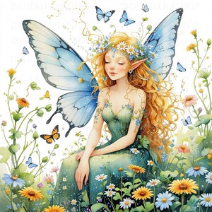 Magic Garden Fairy Watercolor Clipart JPG | Clip Art Flower Fairy in a ...