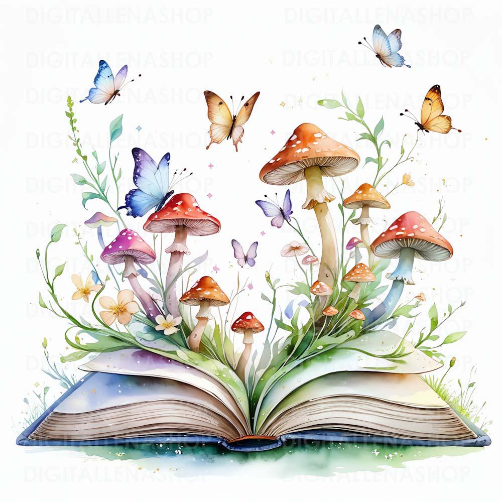 Magic Book Watercolor Clipart: Fantasy Illustrations (JPG Digital ...