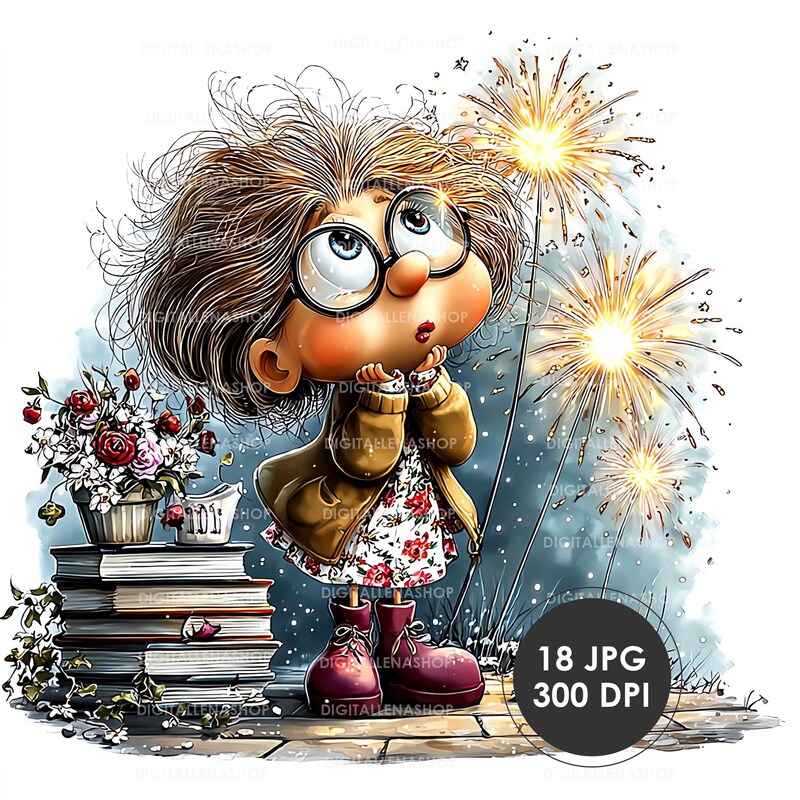 Cartoon New Year Card - Etsy