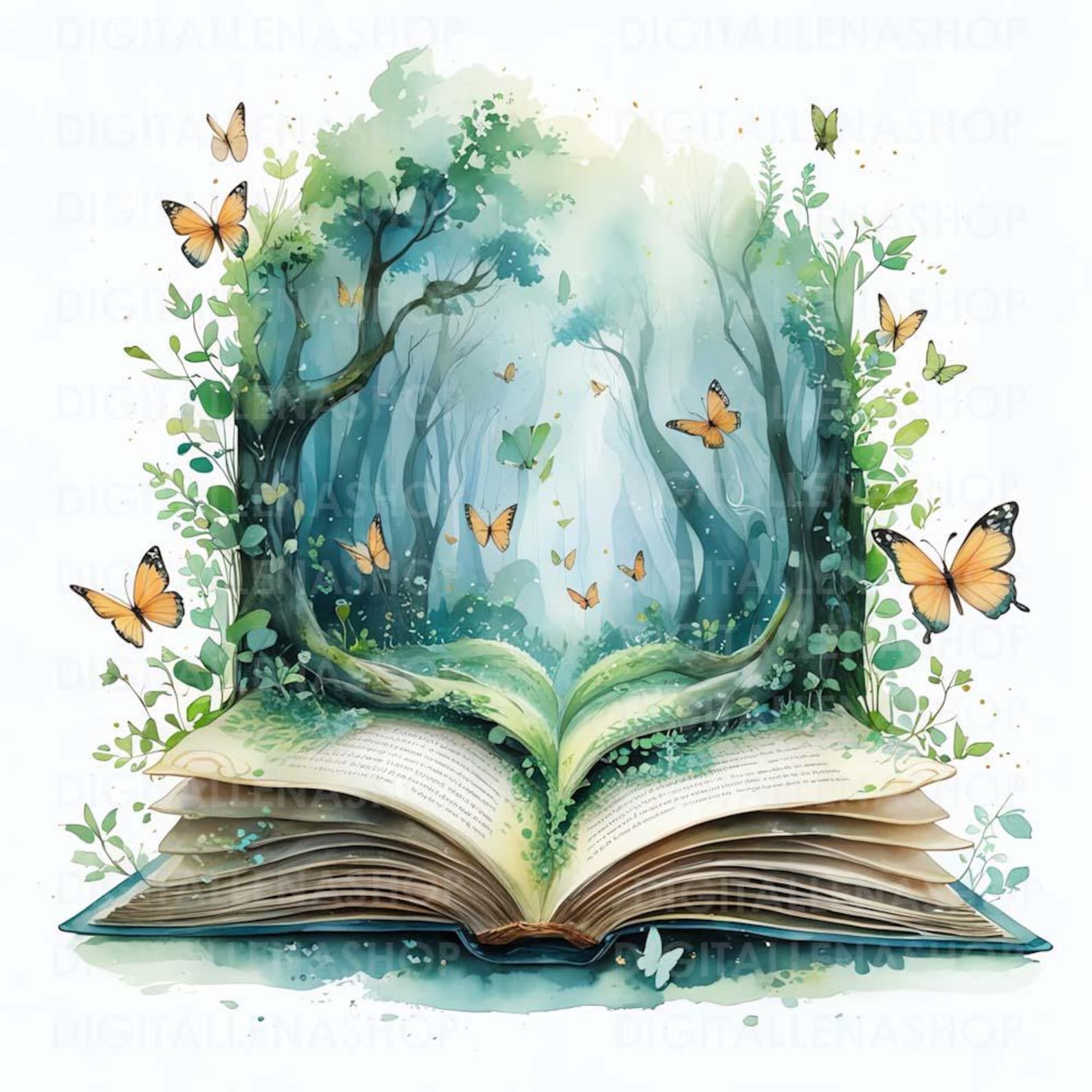 Magic Book Watercolor Clipart: Fantasy Illustrations (JPG Digital ...