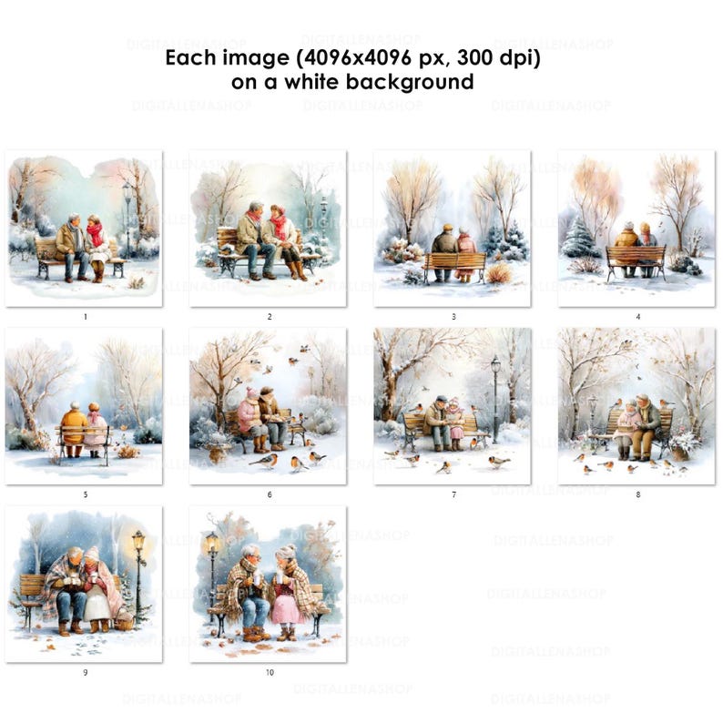 Winter Romance Clipart: Watercolor Elderly Couple Illustration (digital ...
