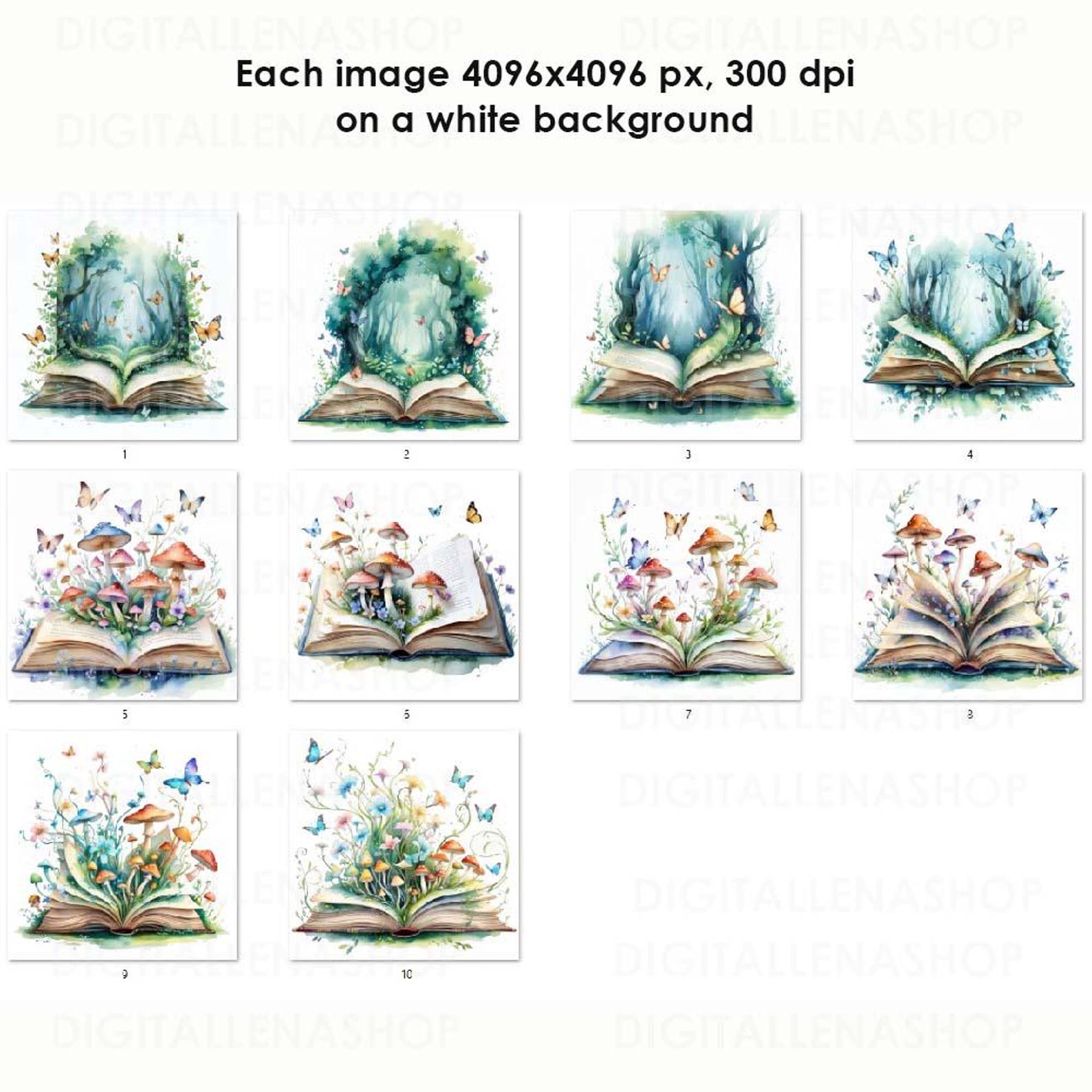 Magic Book Watercolor Clipart: Fantasy Illustrations (JPG Digital ...