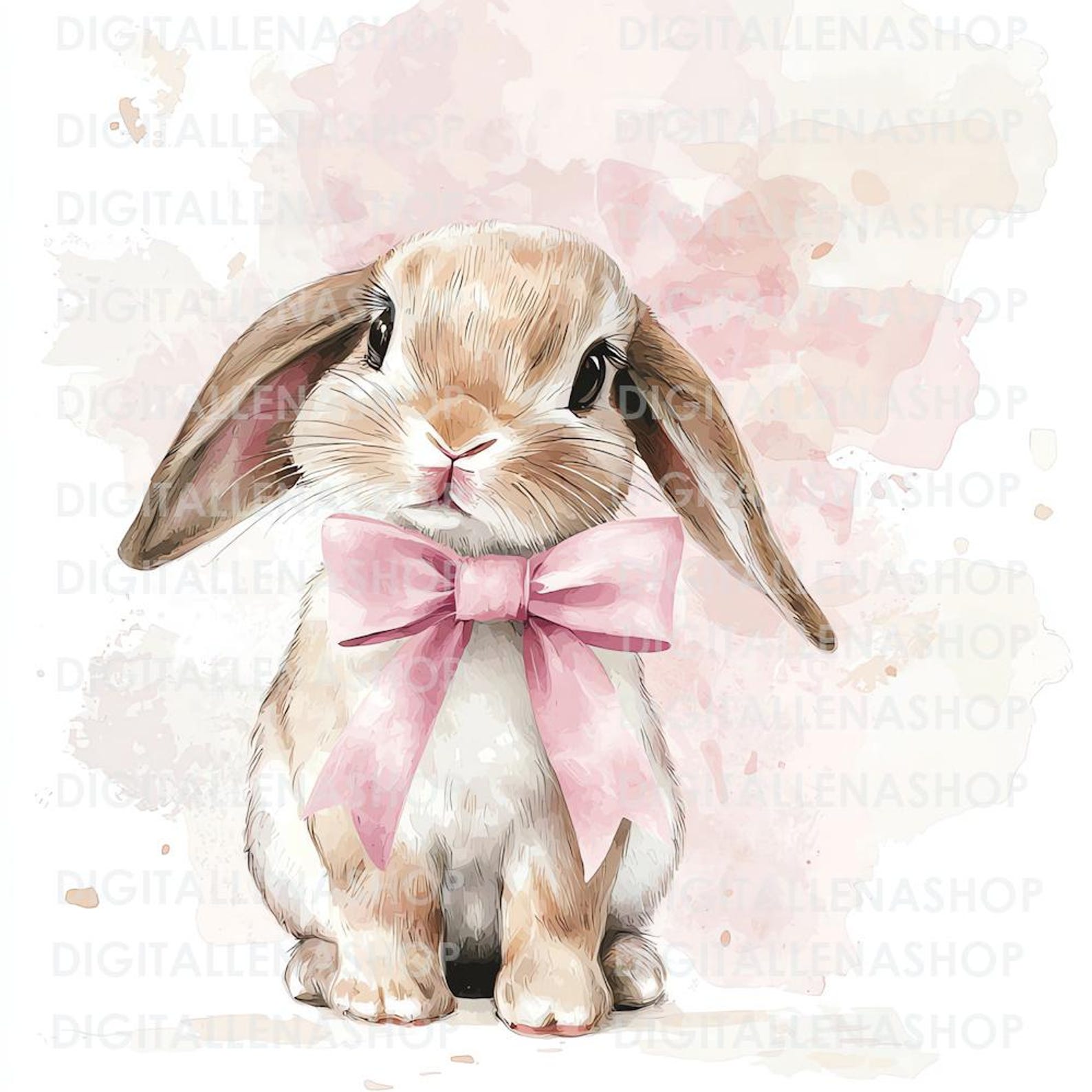 Cute Bunny With Bow Clipart Bundle JPG | Watercolor Rabbit Clipart ...