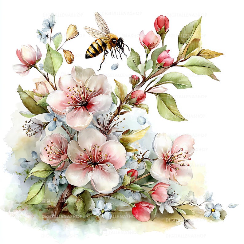 Sakura Cherry Blossom Watercolor Clipart Set | Spring Flowers | 28 JPG ...