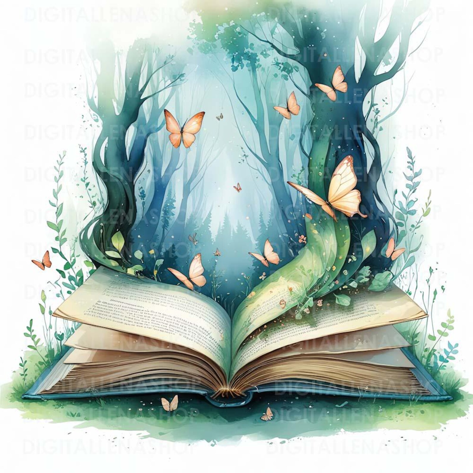 Magic Book Watercolor Clipart: Fantasy Illustrations (JPG Digital ...