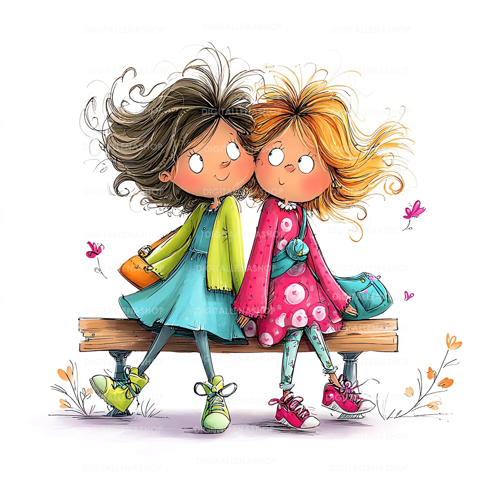 Watercolor Friends Clipart: Quirky Kids Illustration (digital Download ...