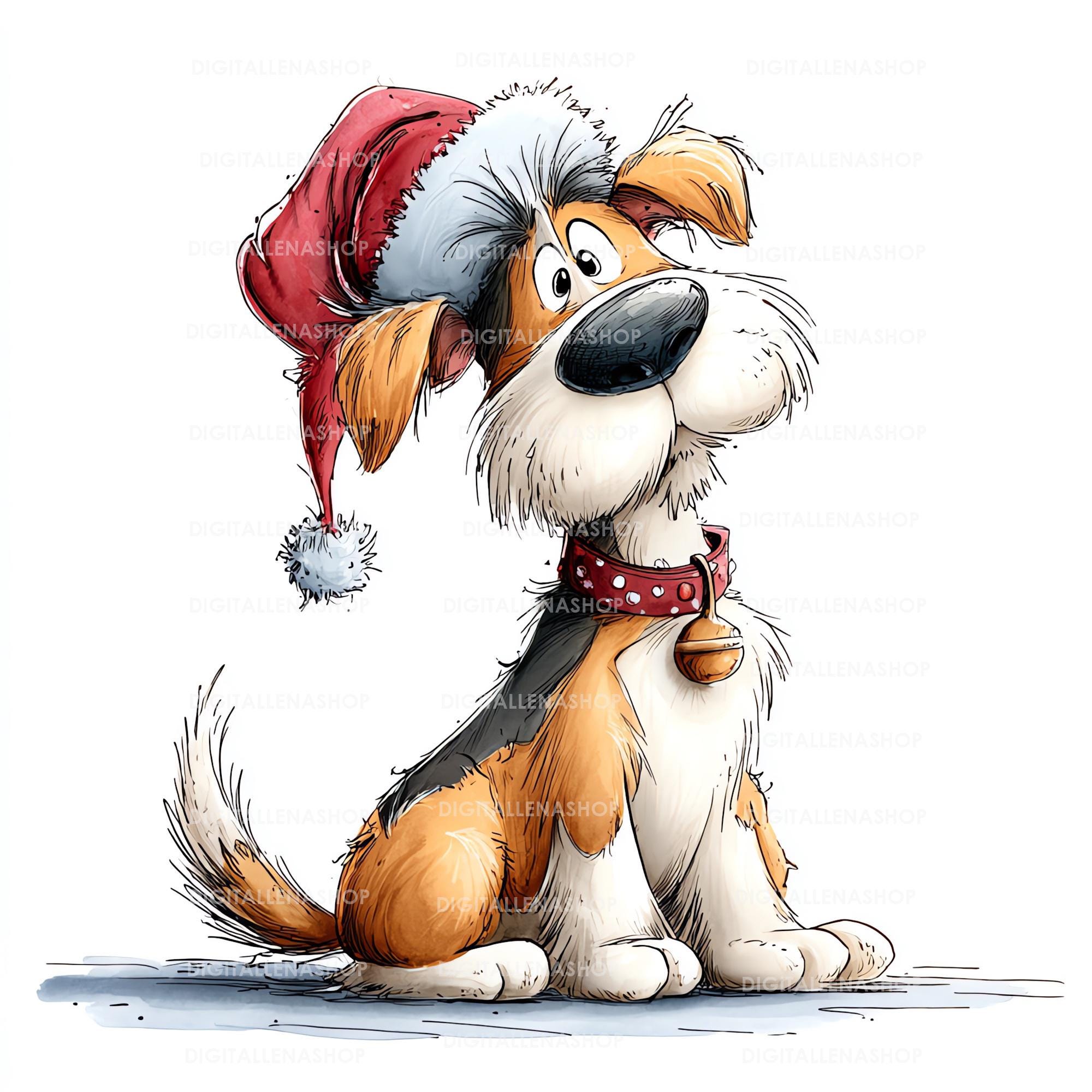 Watercolor Christmas Dog Clipart: Quirky Santa Hat Puppy (digital ...