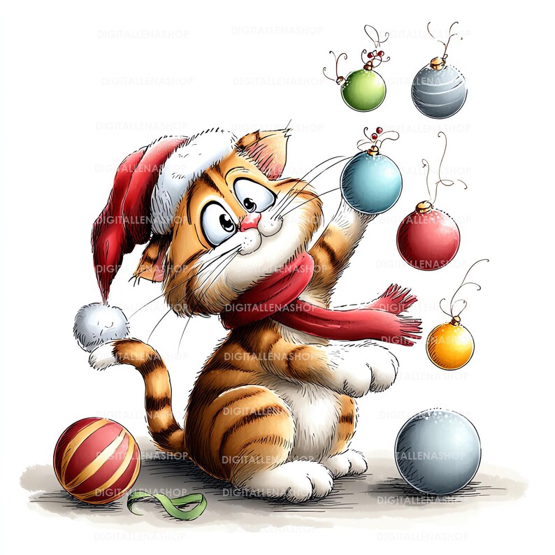 Watercolor Christmas Cat Clipart Set: 18 Funny Holiday Illustrations ...