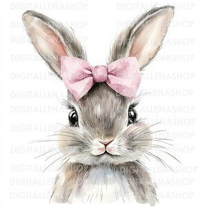 Cute Bunny With Bow Clipart Bundle JPG | Watercolor Rabbit Clipart ...