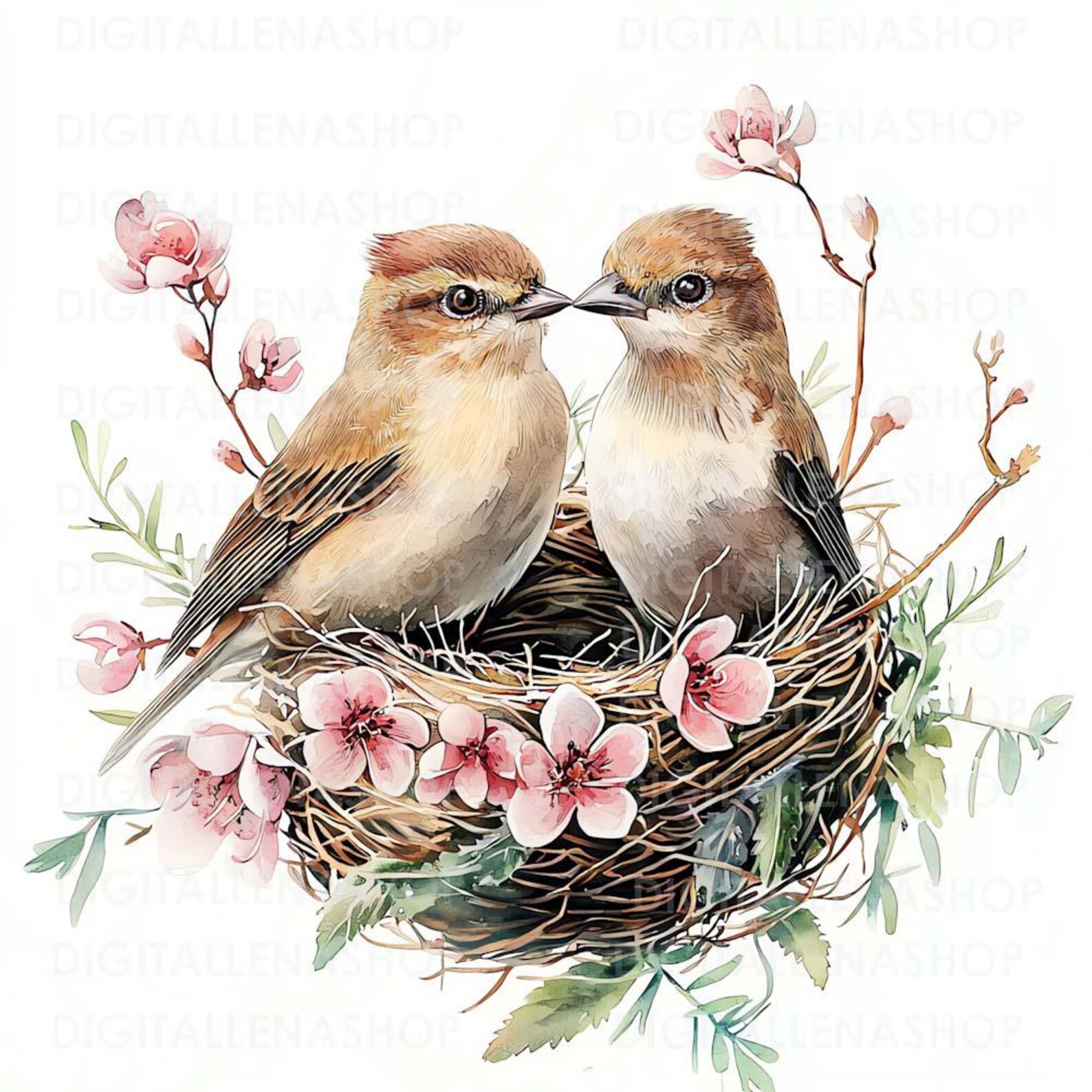 Spring Bird Nests Flower Clipart 12 JPG, Nests Watercolor Clip Art ...