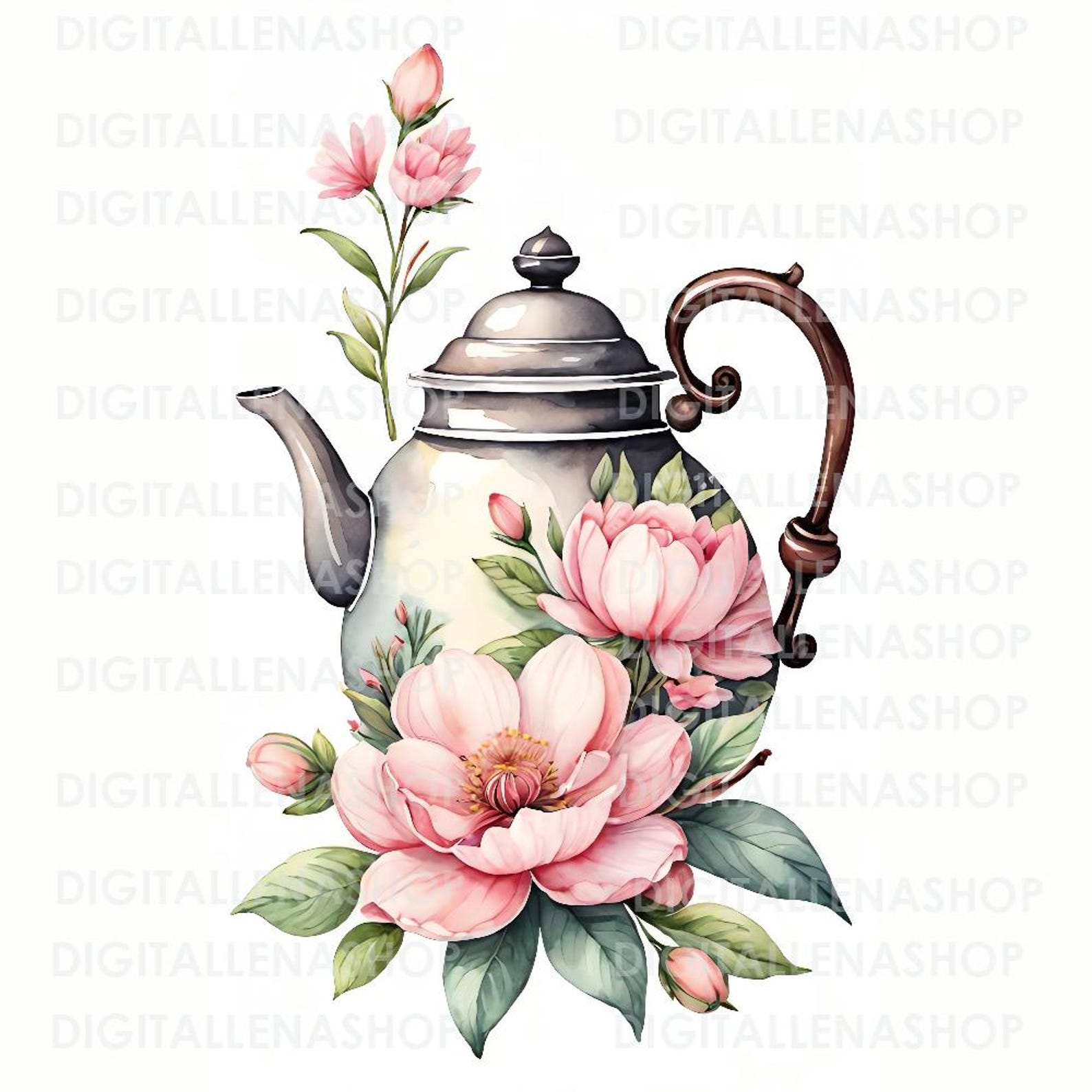 Watercolor Tea Party Clipart Bundle: Elegant Floral Illustrations ...