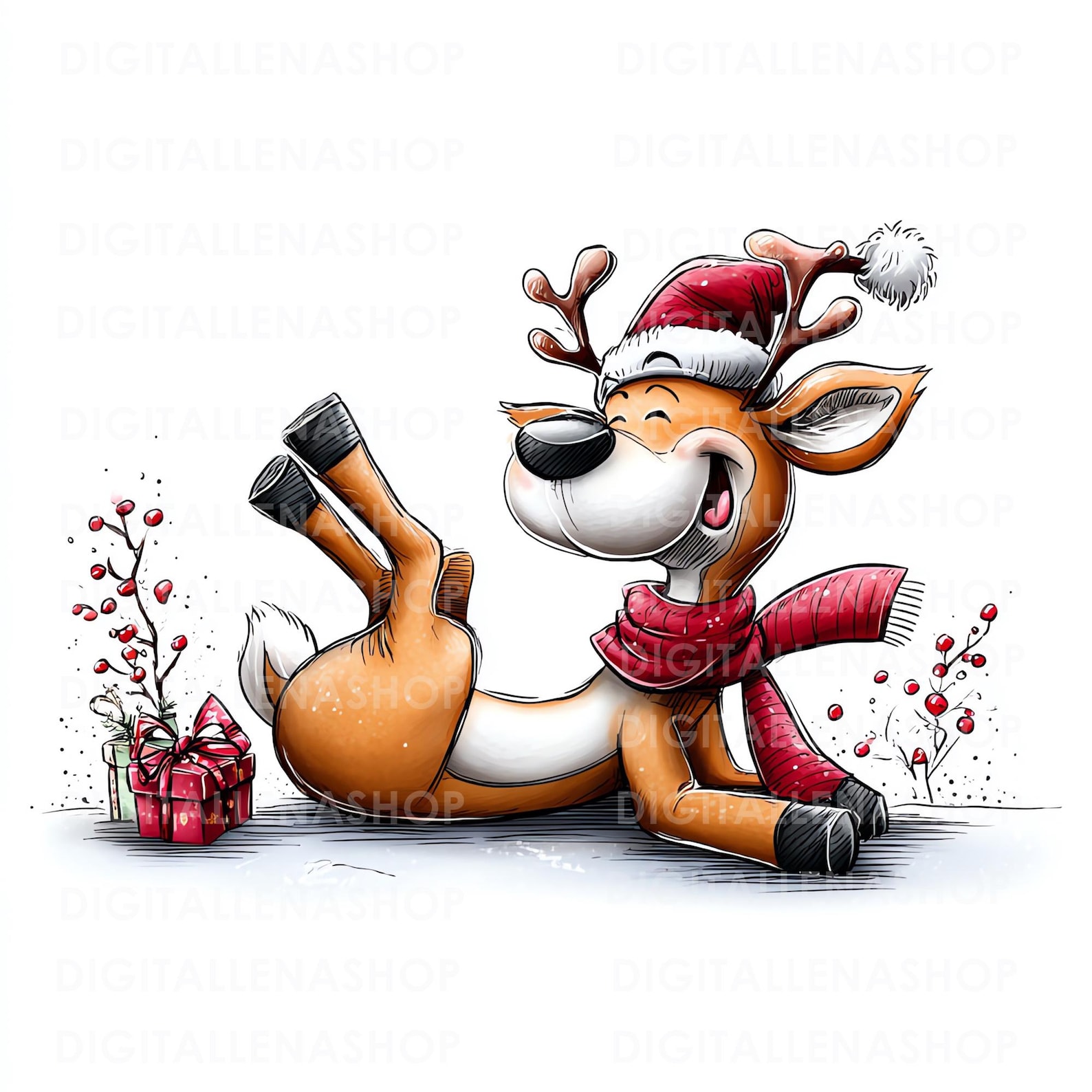 Watercolor Christmas Reindeer Clip Art: 25 Holiday JPG Images (digital ...