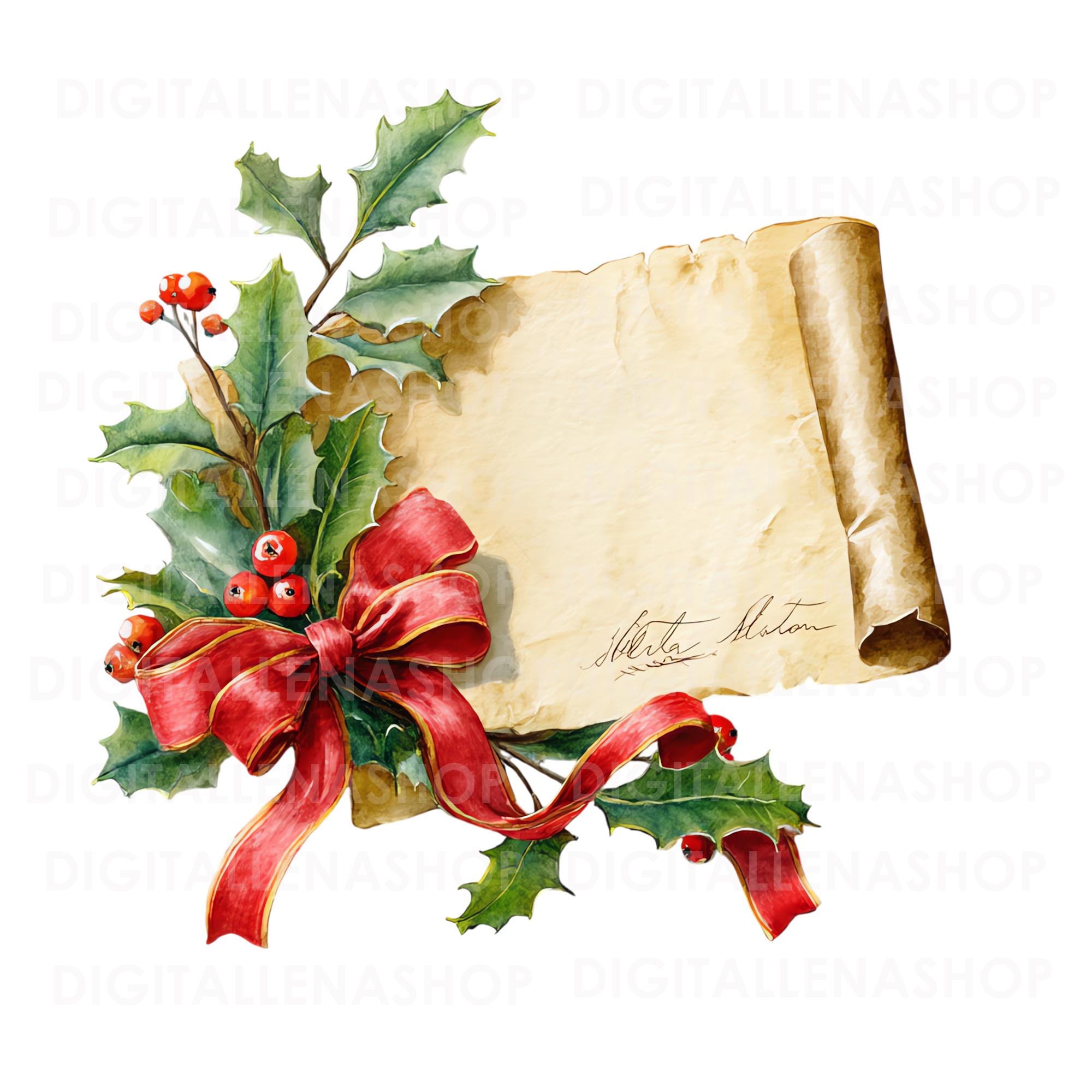Vintage Santa Letter Clipart: Watercolor Christmas Stationery (PNG ...