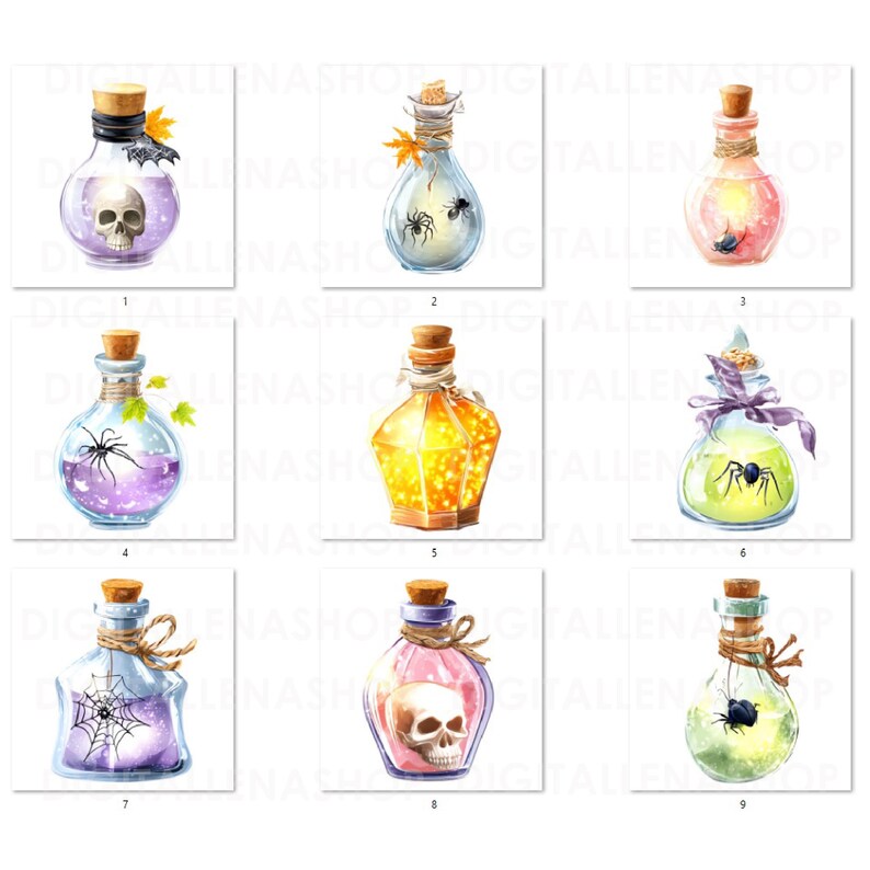 Halloween Magic Potion Bottles Watercolor Clipart | 18 PNG | Spooky ...