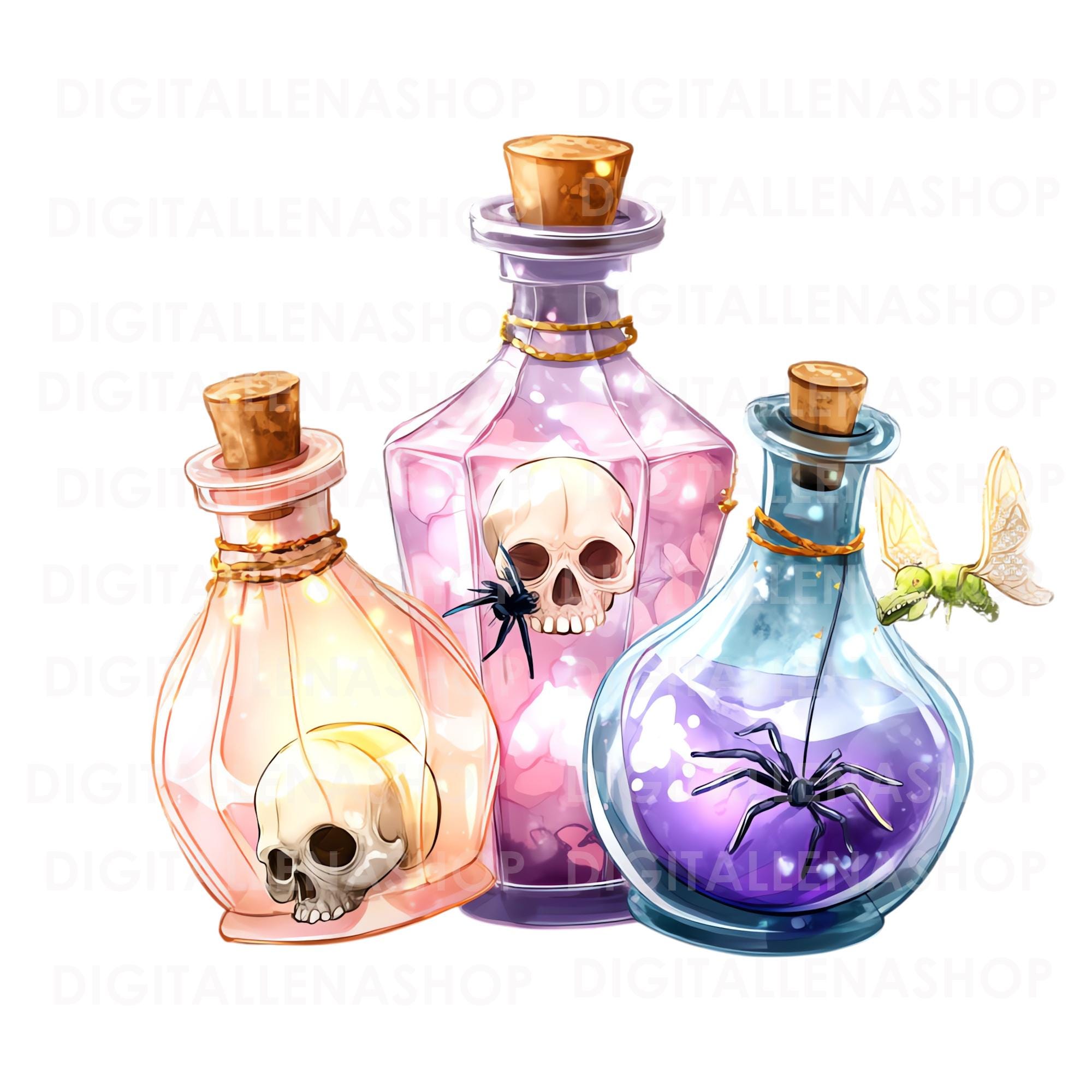 Watercolor Halloween Potion Bottle Clipart: Spooky Witchcraft Elixirs ...