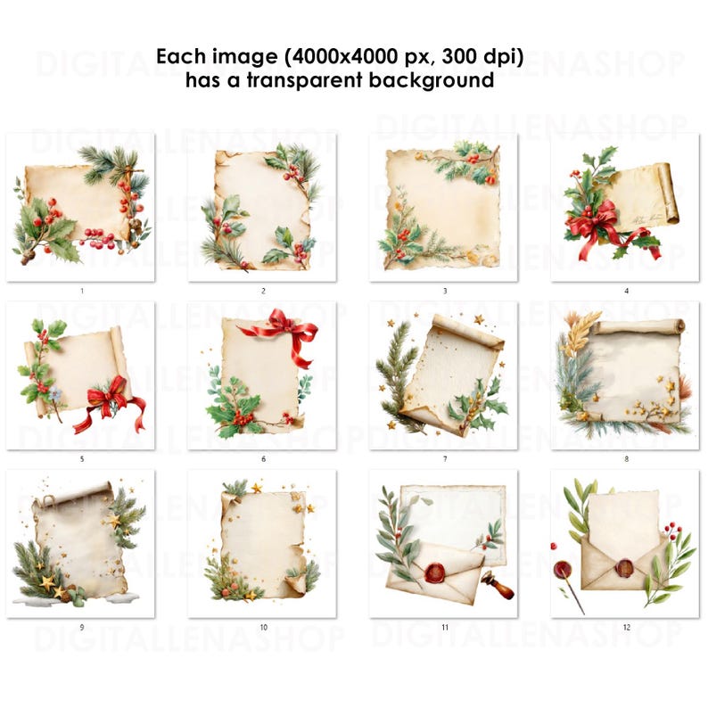 Vintage Santa Letter Clipart: Watercolor Christmas Stationery (PNG ...