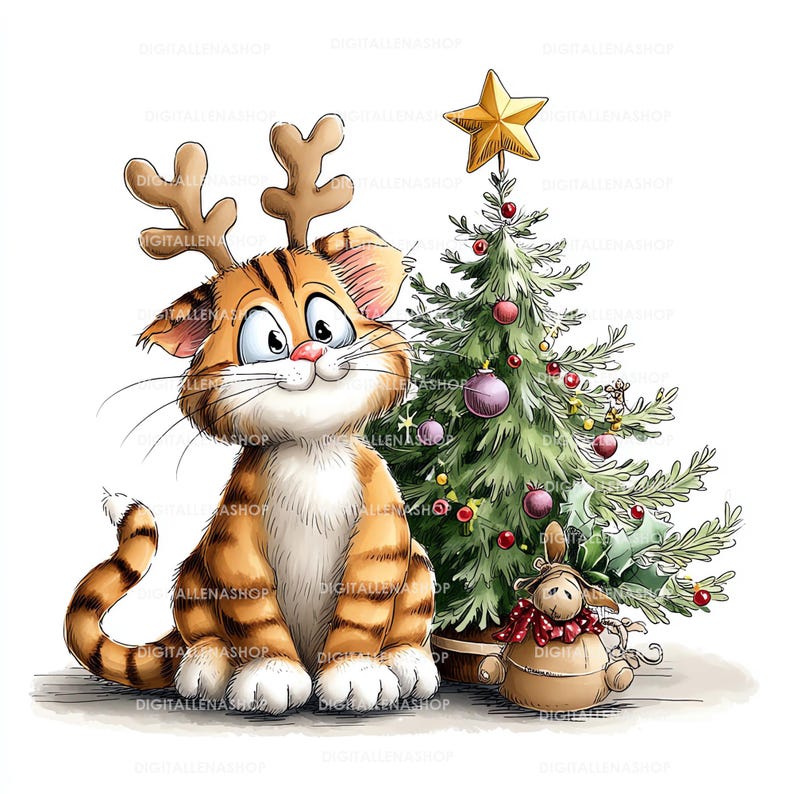 Watercolor Christmas Cat Clipart Set: 18 Funny Holiday Illustrations ...