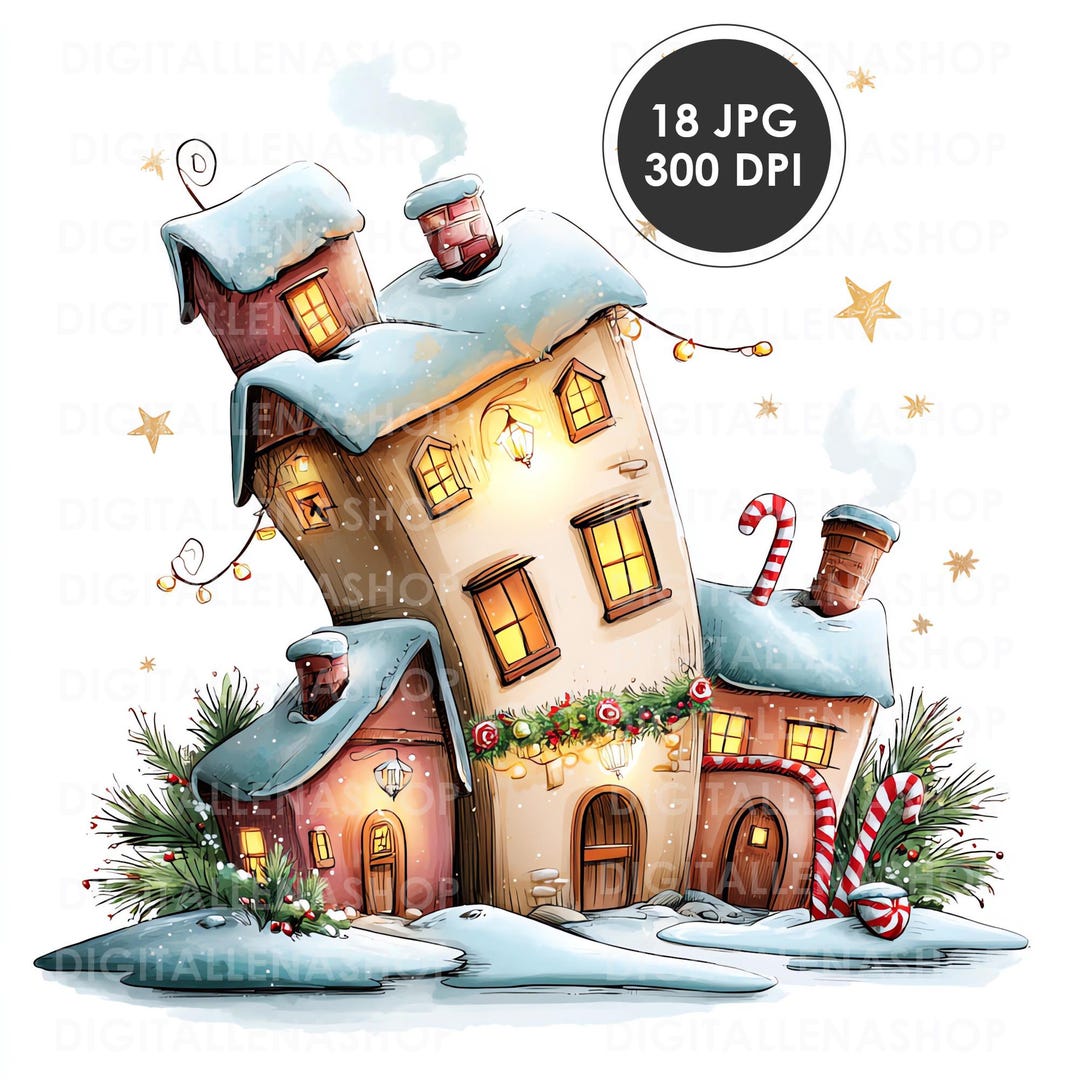 Watercolor Christmas Houses Clipart | Whimsical Holiday Village ...