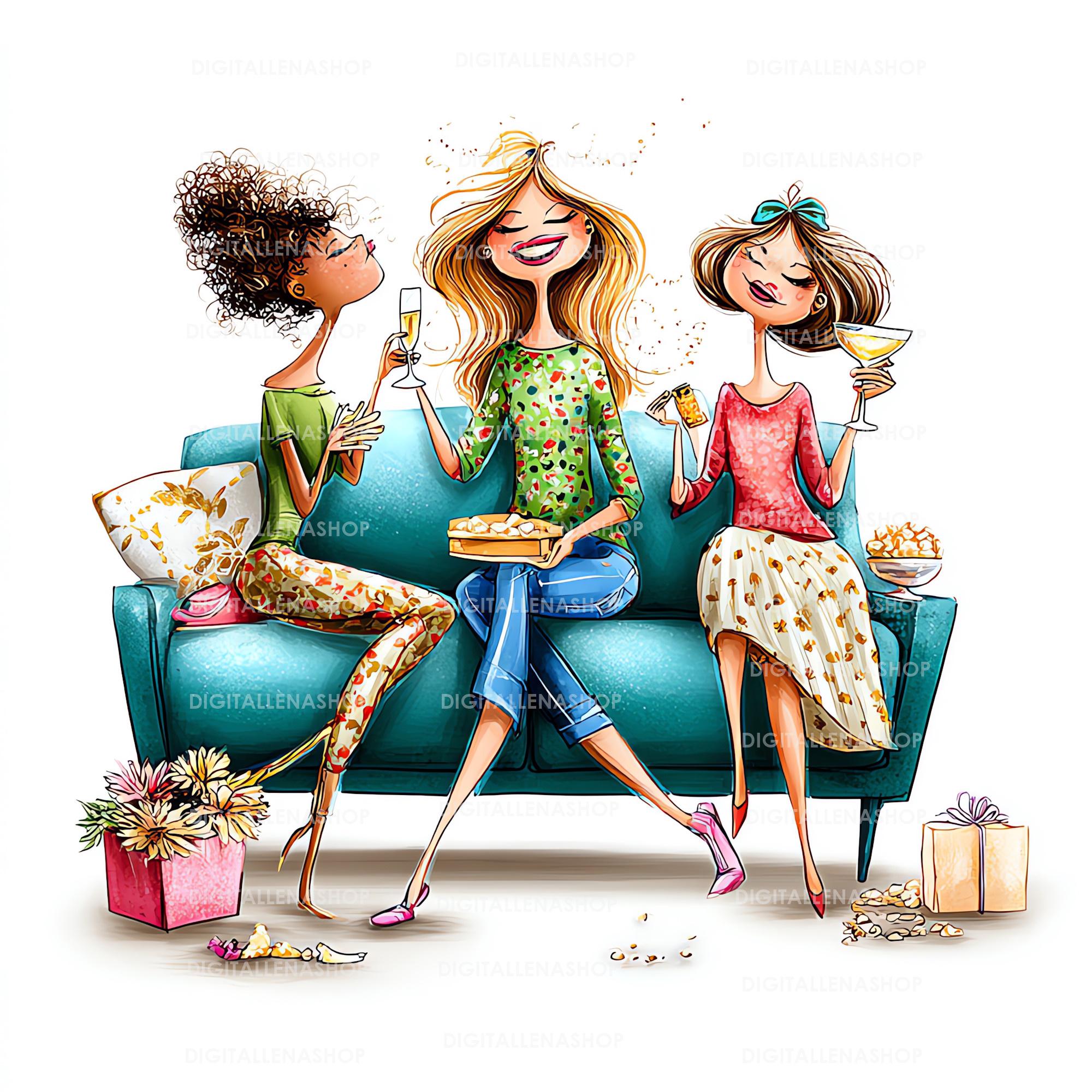 Whimsical Friends Watercolor Clipart: Quirky Girls Party Art (digital ...