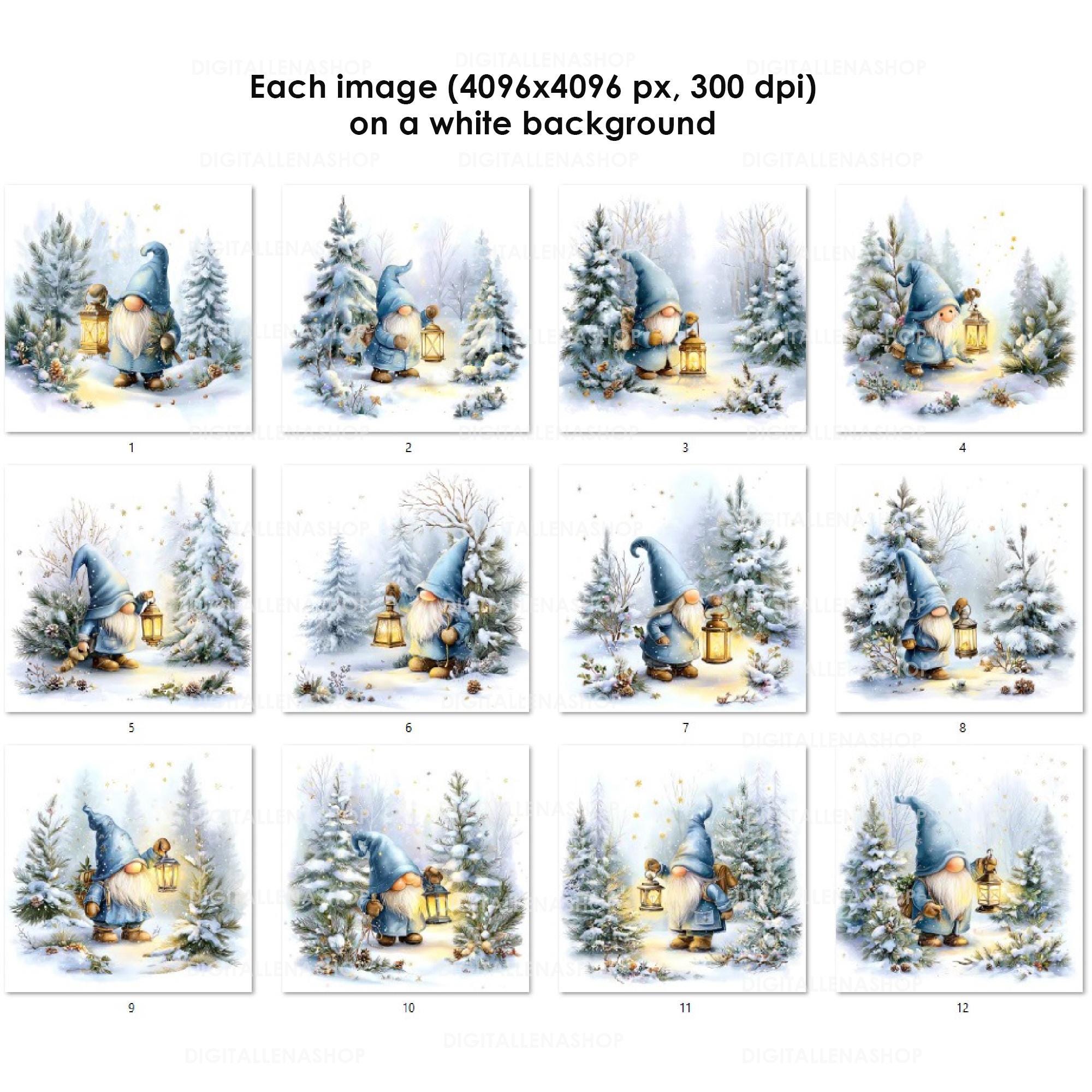 Winter Gnome Watercolor Clipart: Blue Christmas Gnomes (12 JPG Files ...