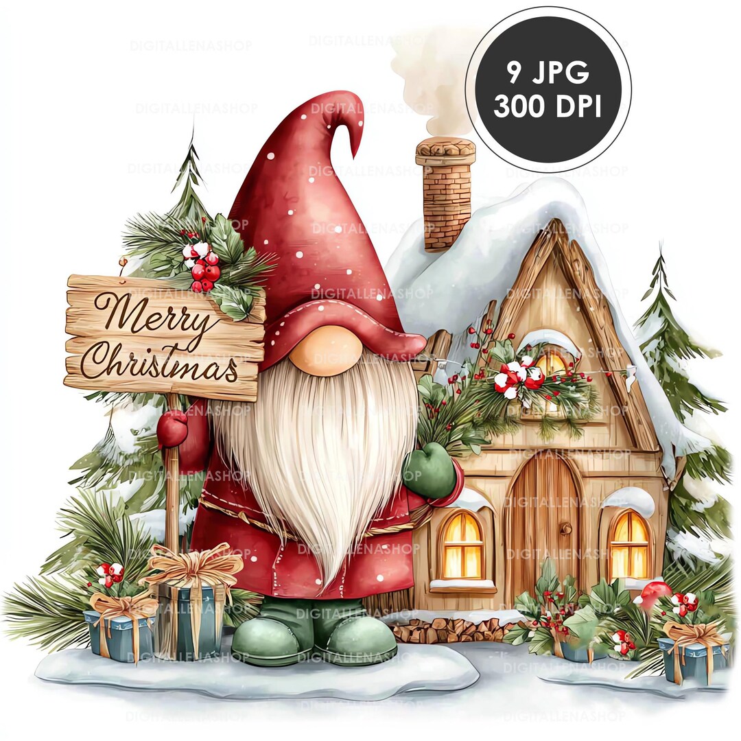 Watercolor Christmas Gnome Clipart Set: Winter Village (digital ...