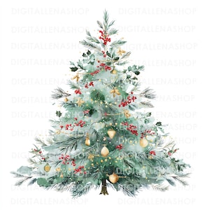 Vintage Christmas Tree Watercolor Clipart: Holiday Cards, Junk Journals ...