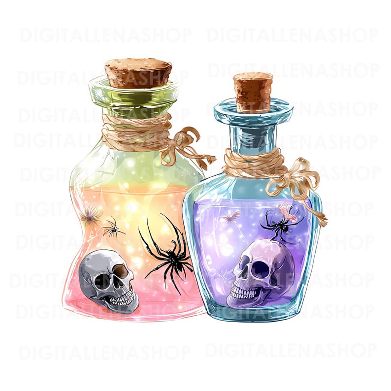 Halloween Magic Potion Bottles Watercolor Clipart | 18 PNG | Spooky ...