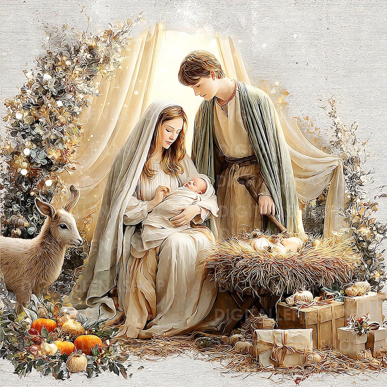Watercolor Nativity Clipart: Birth of Jesus, Religious Christmas (JPG ...