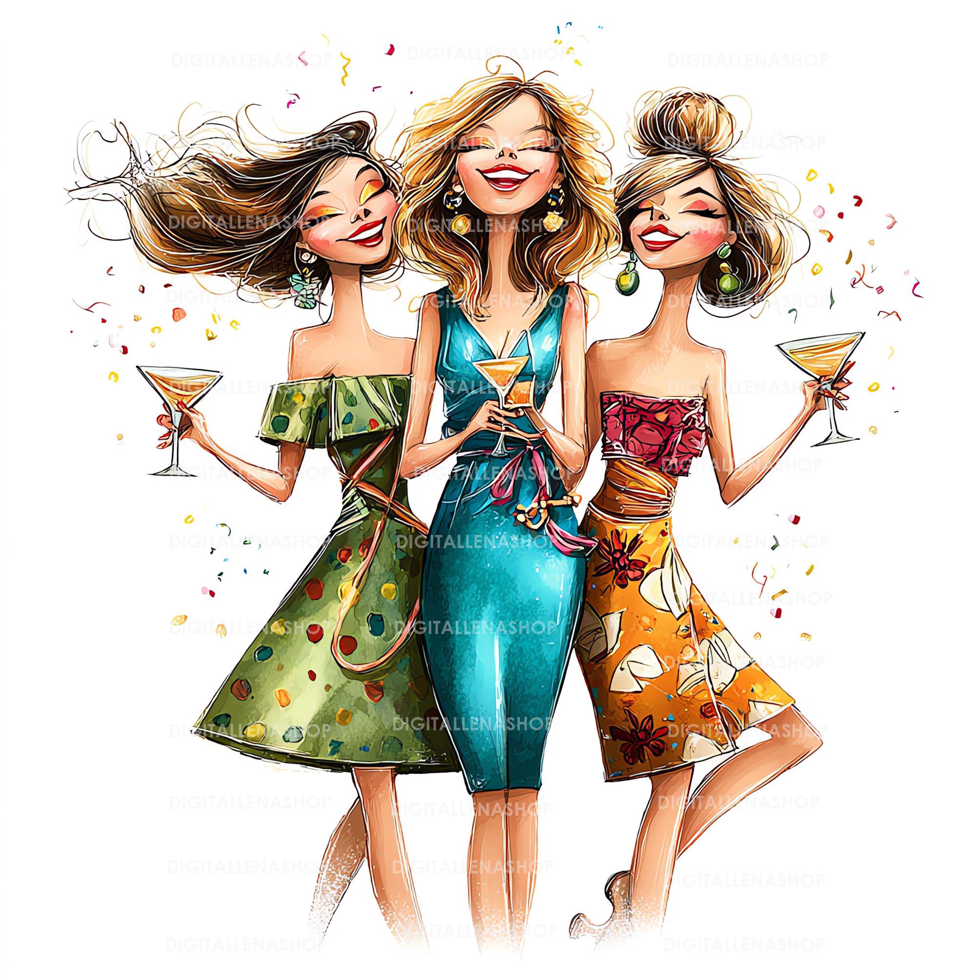 Whimsical Friends Watercolor Clipart: Quirky Girls Party Art (digital ...
