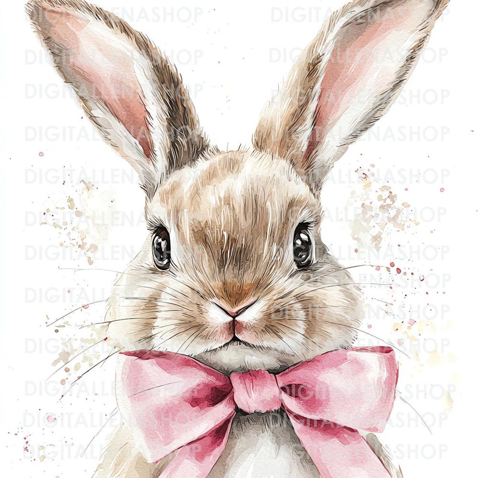Cute Bunny With Bow Clipart Bundle JPG | Watercolor Rabbit Clipart ...