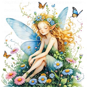 Magic Garden Fairy Watercolor Clipart JPG | Clip Art Flower Fairy in a ...