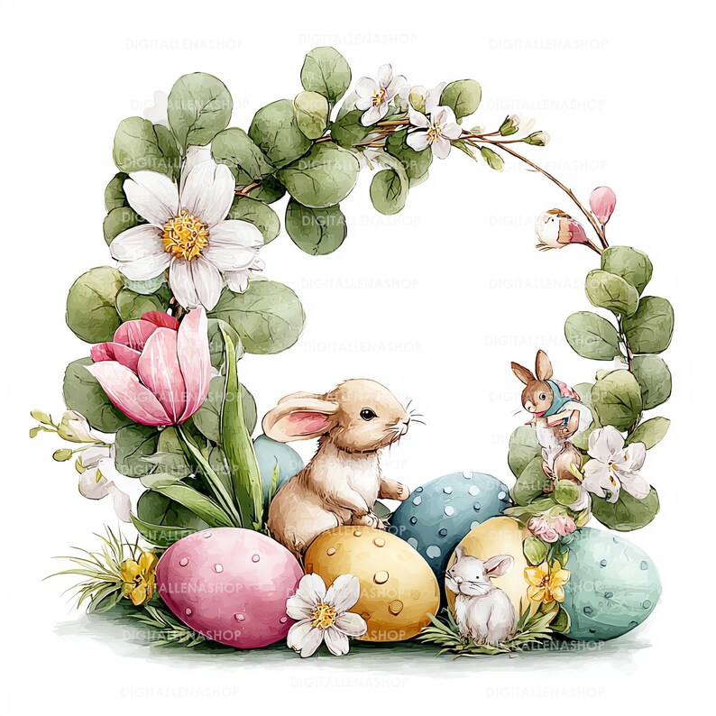Easter Wreath Watercolor Clipart Set | Botanical Easter Decor | 20 JPG ...
