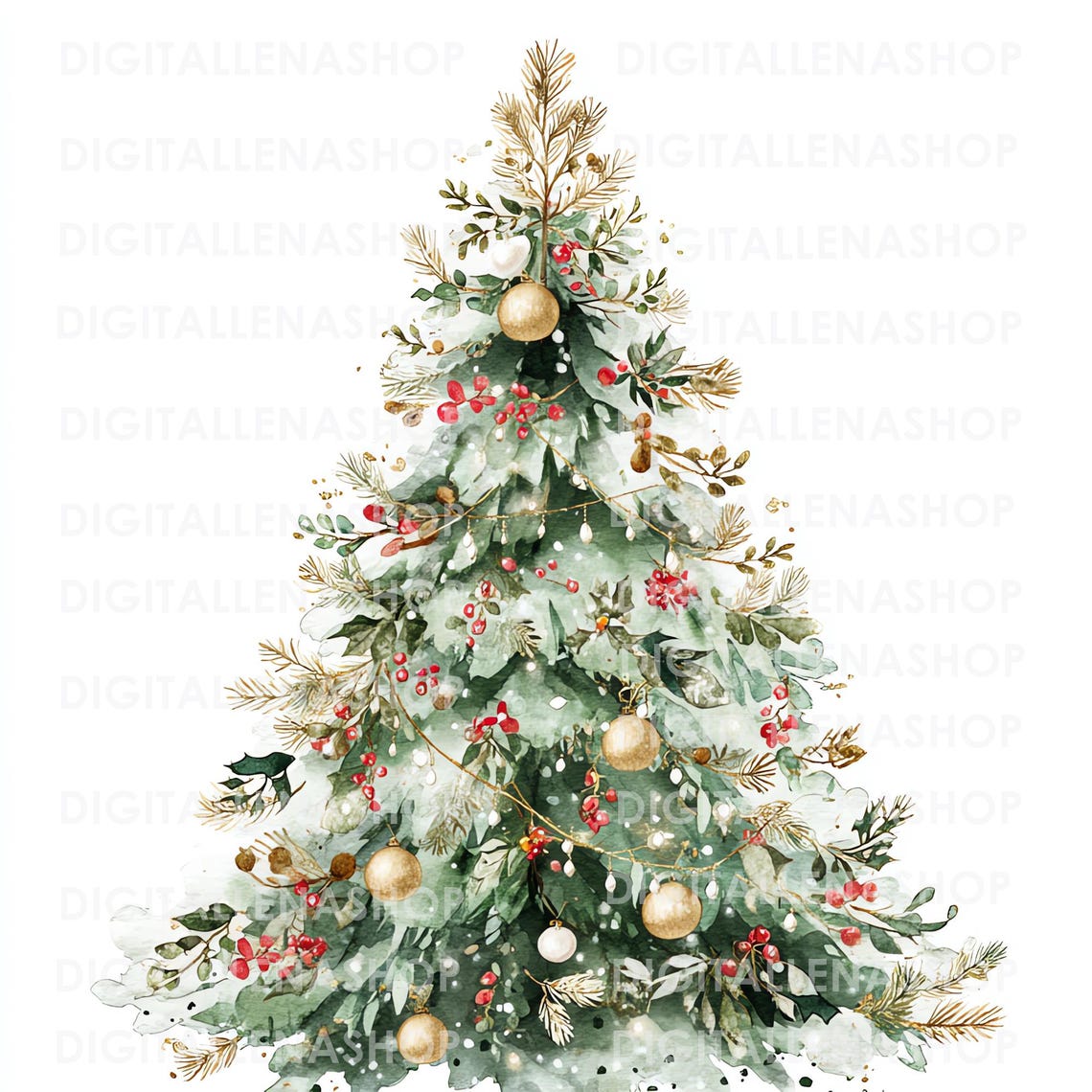Vintage Christmas Tree Watercolor Clipart: Holiday Cards, Junk Journals ...