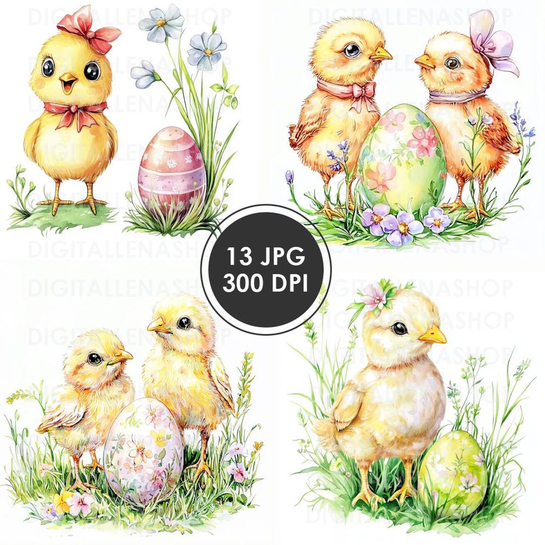 Easter Chick Watercolor Clipart JPG | 13 High Res Easter Chicks Jpgs ...